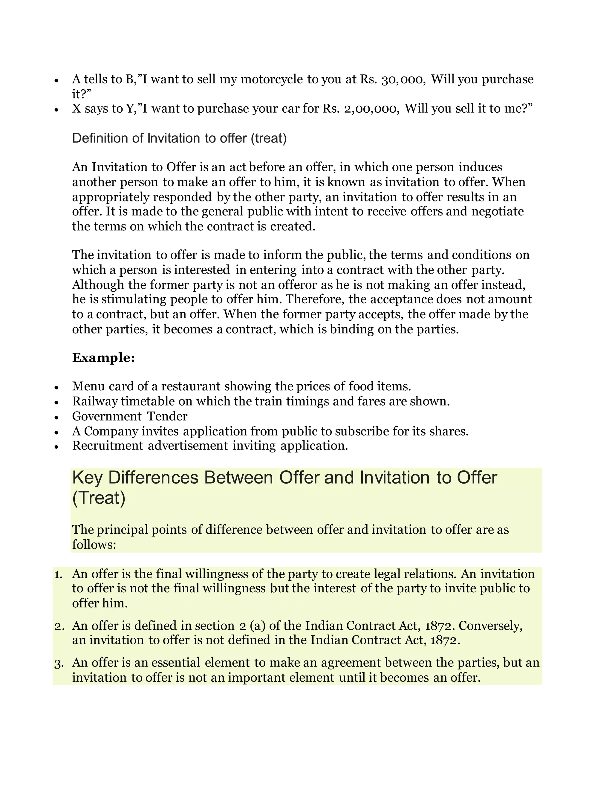 The distinction between an offer and an invitation to treat is often ...