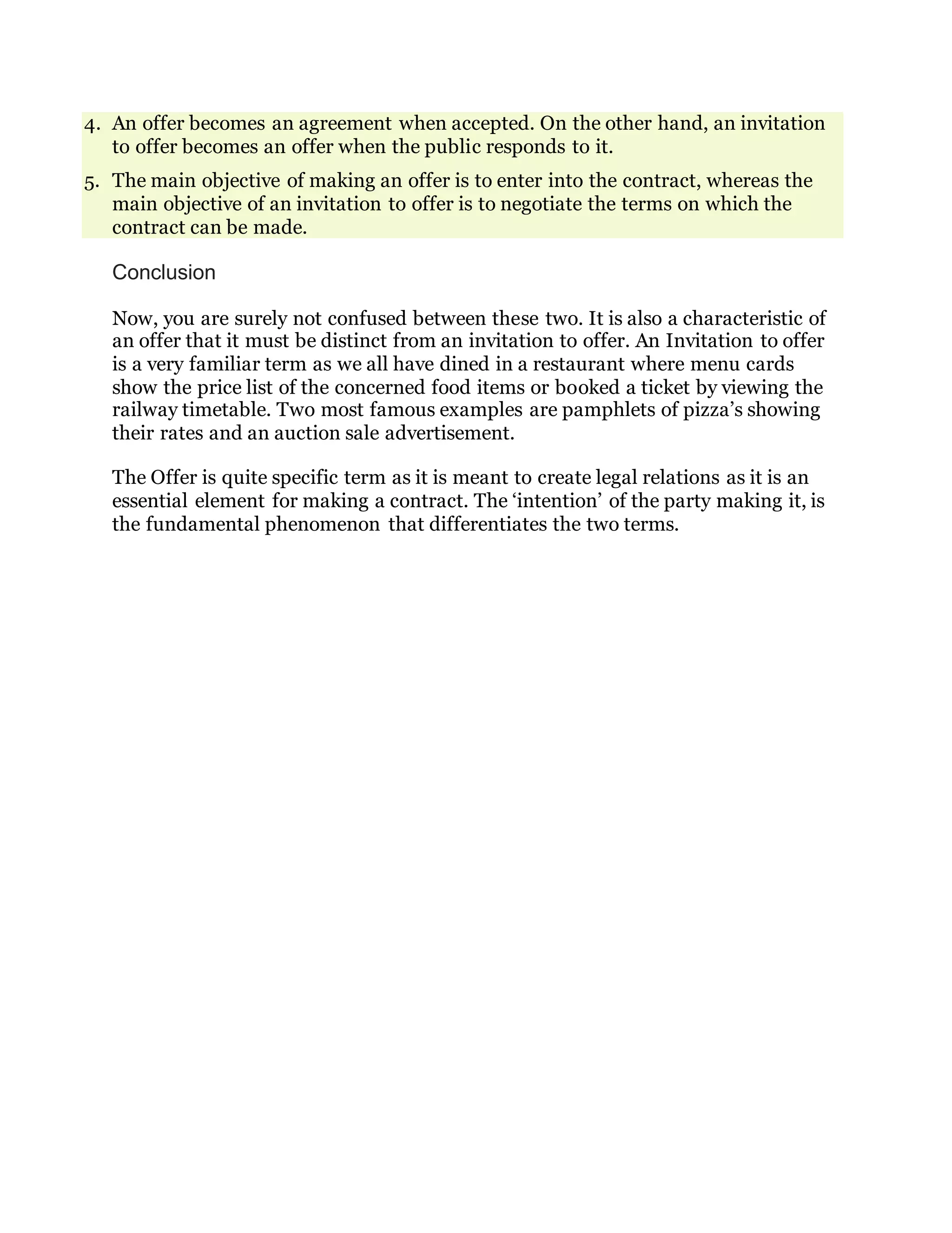 The distinction between an offer and an invitation to treat is often ...