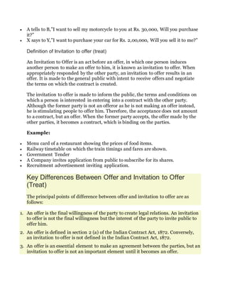 The distinction between an offer and an invitation to treat is often ...