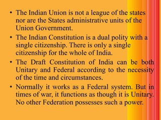 The distinctive features of the Indian Federation based on Ambedkar’s ...