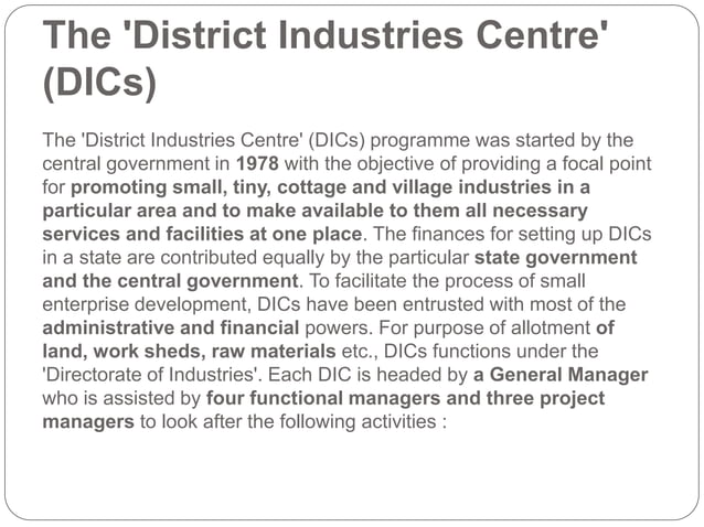 The 'district industries centre' (di cs) | PPTX | Industrial Property ...