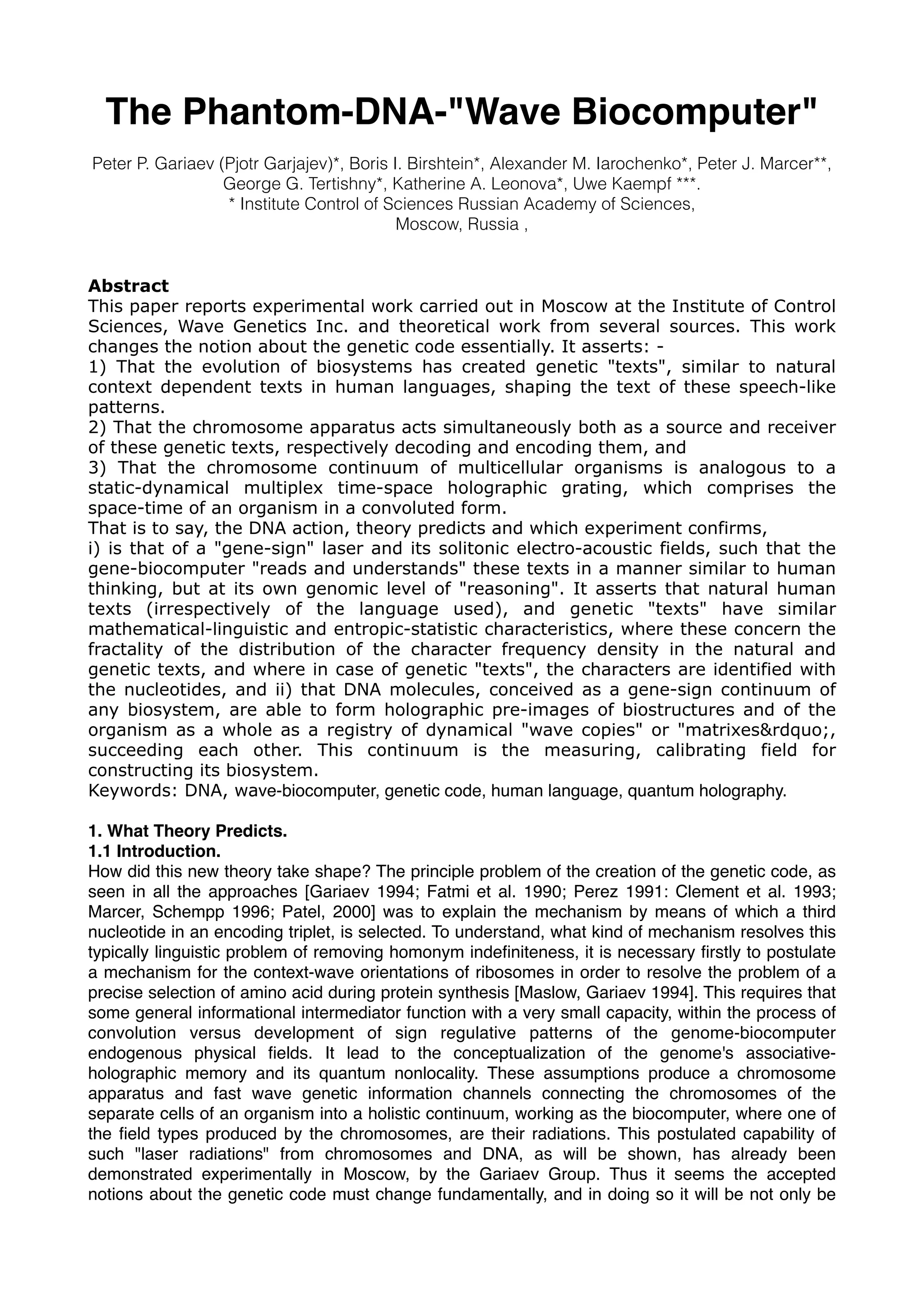 The Phantom-DNA wave P. Garjajev - V. Poponin | PDF