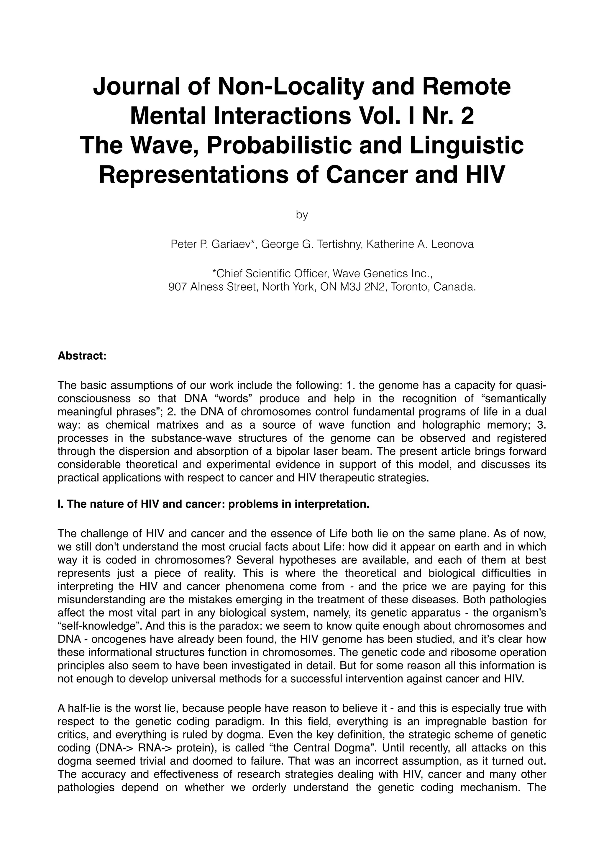The Phantom-DNA wave P. Garjajev - V. Poponin | PDF