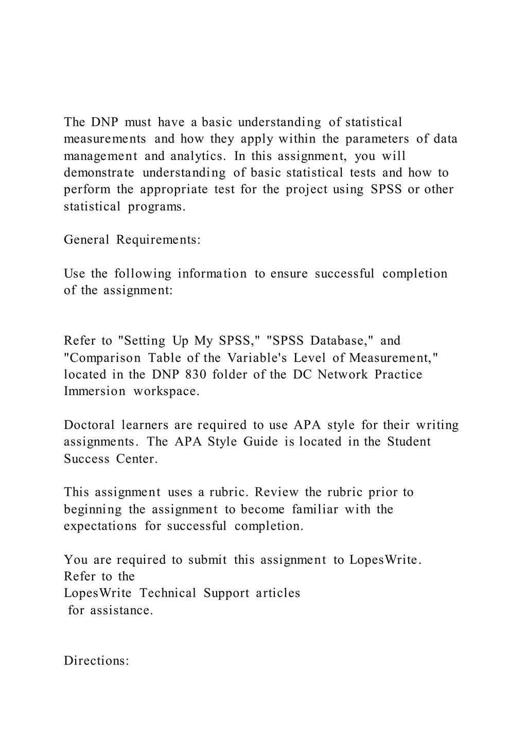 The DNP must have a basic understanding of statistical measureme | DOCX