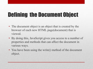 The document object | PPTX | Web Design and HTML | Internet