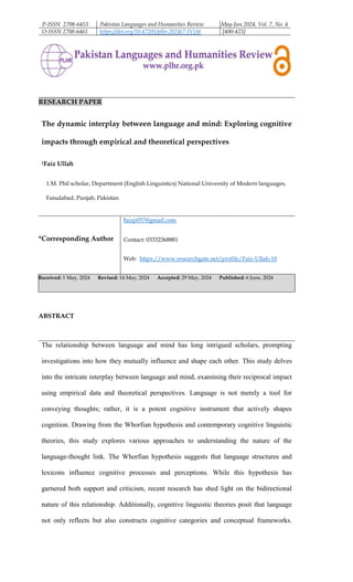The dynamic interplay between language and mind Exploring cognitive impacts through empirical ...