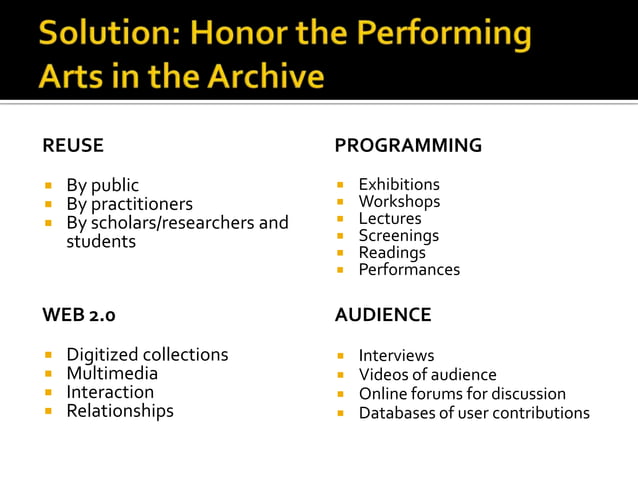 The dynamic performing arts archive the ideal program2 | PPT