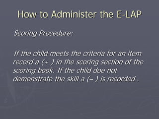 The early learning accomplishment profile (e lap) l. comley | PDF