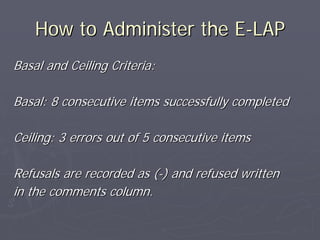 The early learning accomplishment profile (e lap) l. comley | PDF