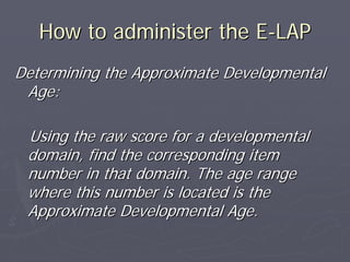 The early learning accomplishment profile (e lap) l. comley | PDF