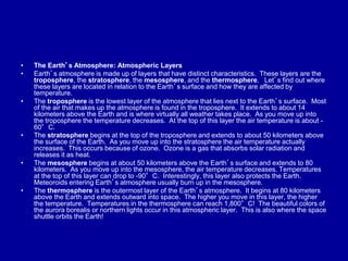 The Earth's Atmosphere Atmospheric Layers.ppt