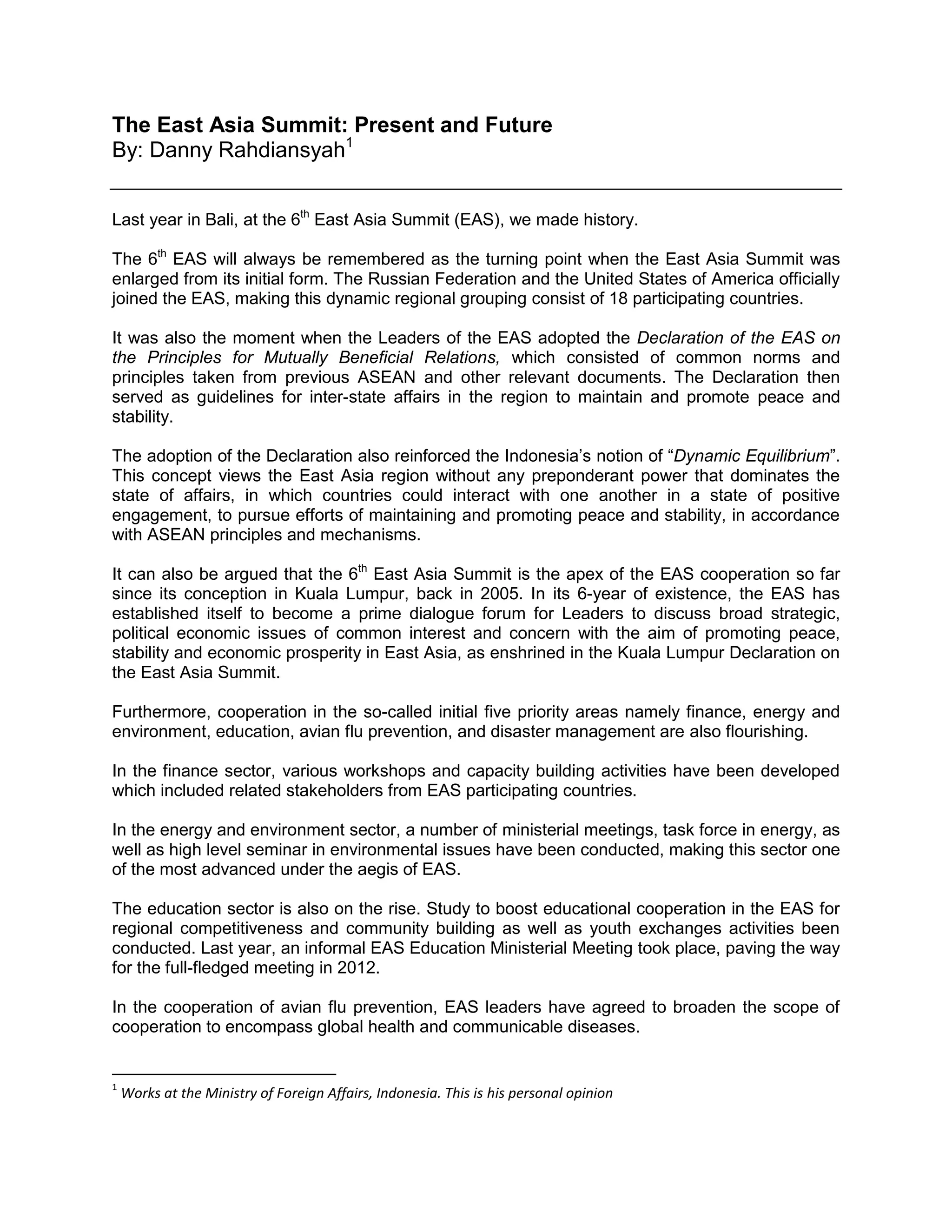 The east asia summit present and future -for slideshare | PDF