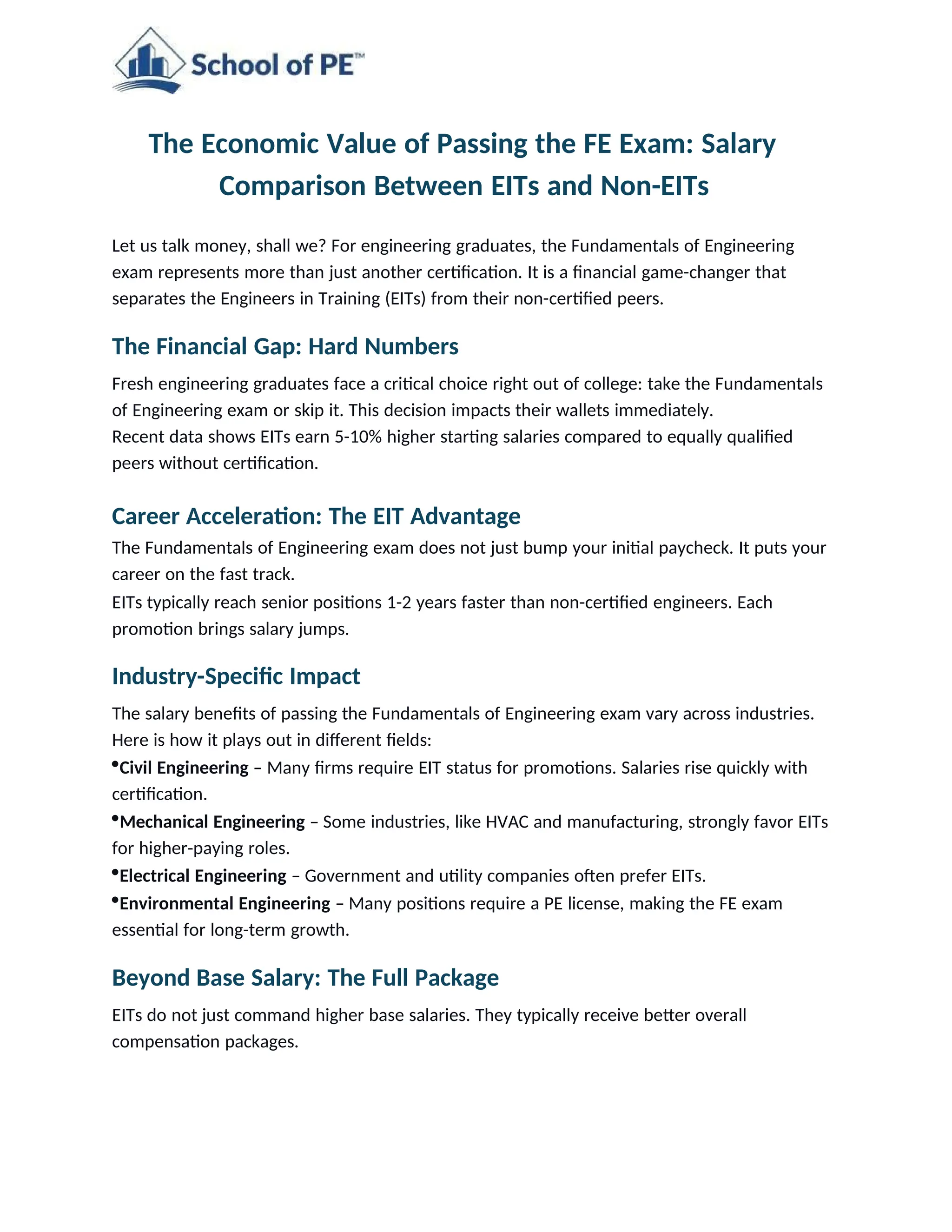 The Economic Value of Passing the FE Exam Salary Comparison Between ...