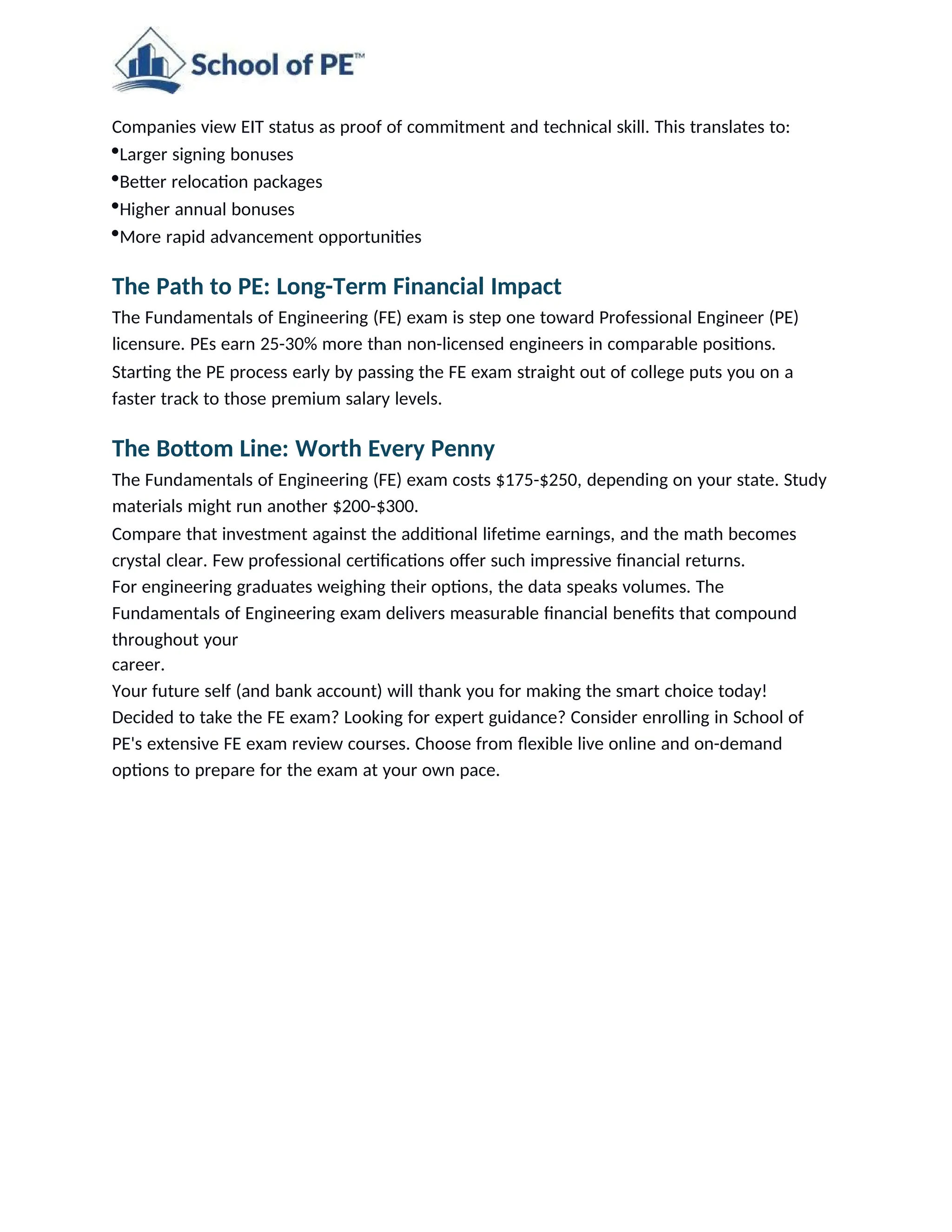 The Economic Value of Passing the FE Exam Salary Comparison Between ...