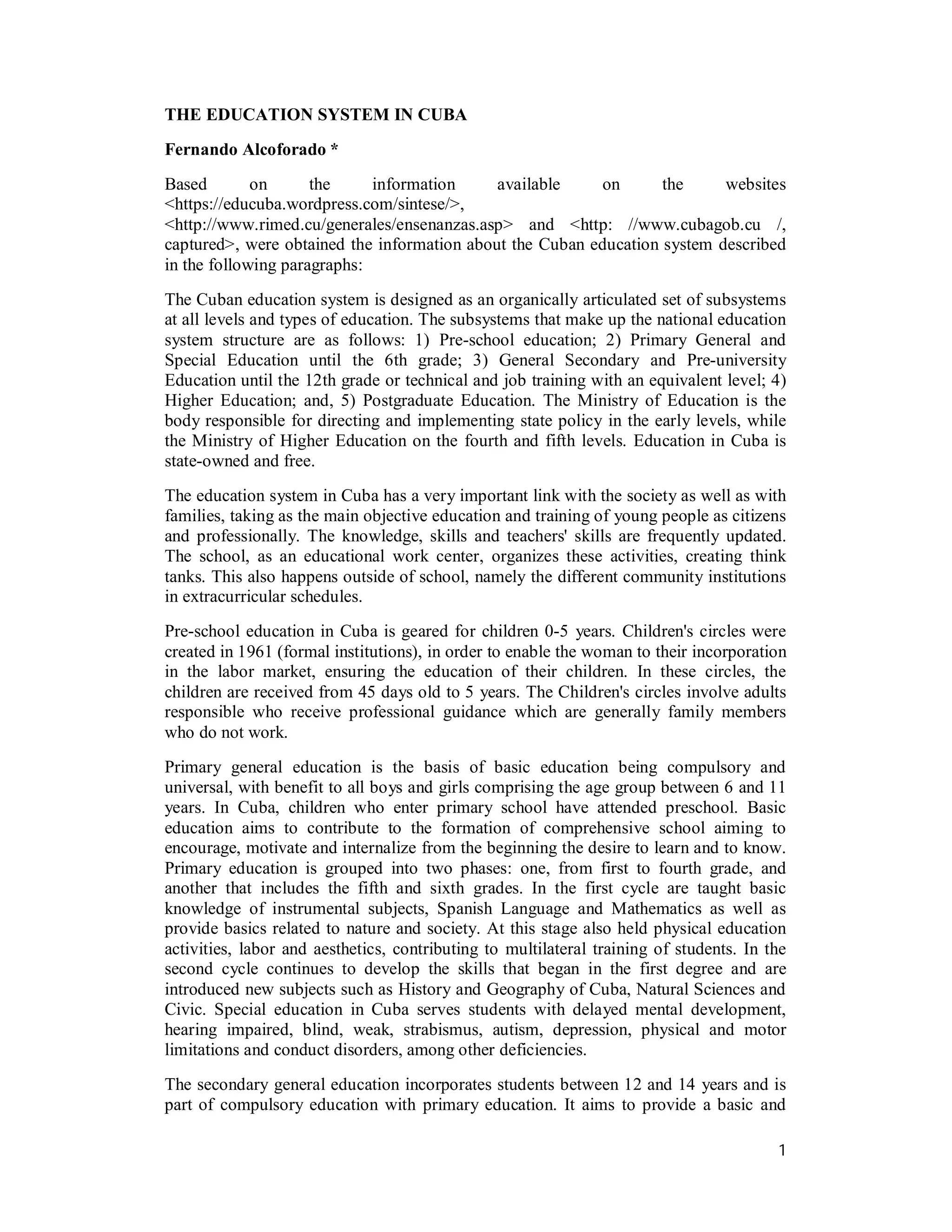 The education system in cuba | PDF