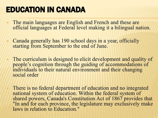 The Education System of CANADA | PPTX | Daycare and Pre-School | Parenting