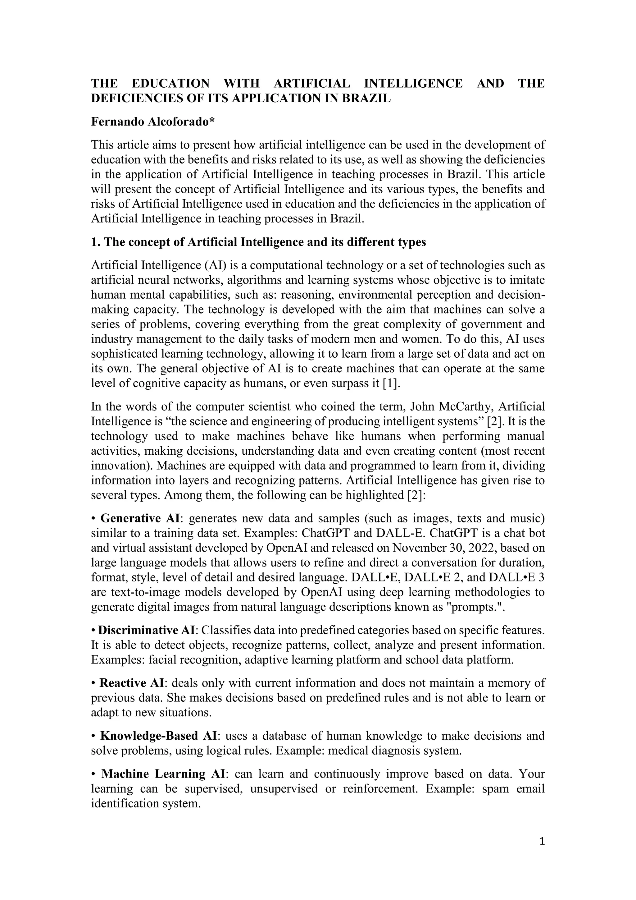 THE EDUCATION WITH ARTIFICIAL INTELLIGENCE AND THE DEFICIENCIES OF ITS ...