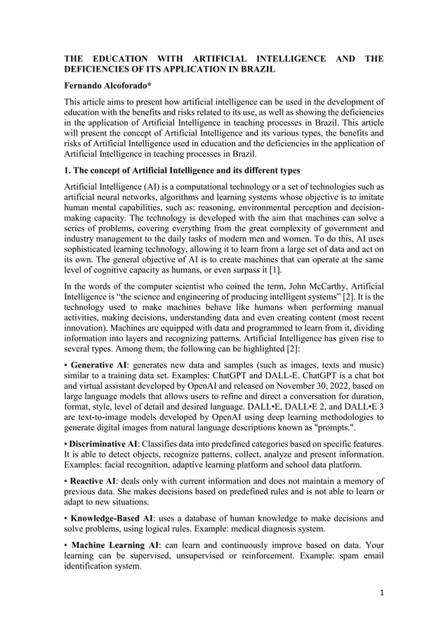 THE EDUCATION WITH ARTIFICIAL INTELLIGENCE AND THE DEFICIENCIES OF ITS ...