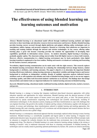 The effectiveness of using blended learning on learning outcomes and ...