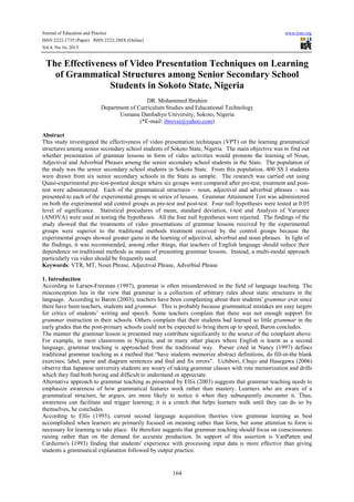 The effectiveness of video presentation techniques on learning of grammatical structures among ...