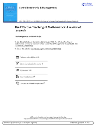The effective teaching of mathematics a review of research | PDF