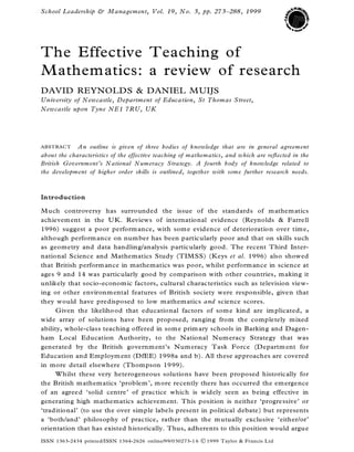 The effective teaching of mathematics a review of research | PDF