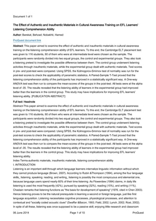 The effect of authentic/inauthentic materials in EFL classroom | PDF