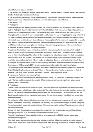 The effect of authentic/inauthentic materials in EFL classroom | PDF