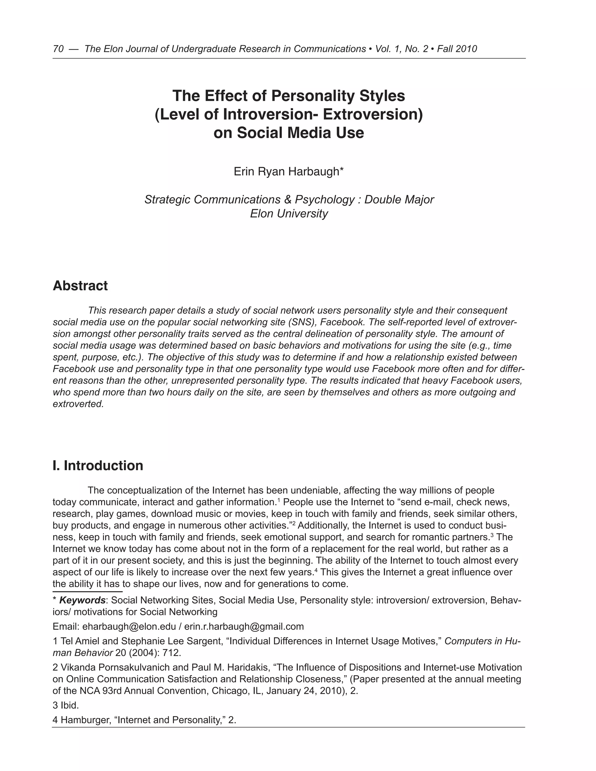 The effect of personality styles on social media use | PDF