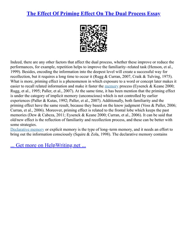 The Effect Of Priming Effect On The Dual Process Essay | PDF