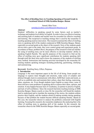 The effect of retelling story in teaching speaking of second grade in ...