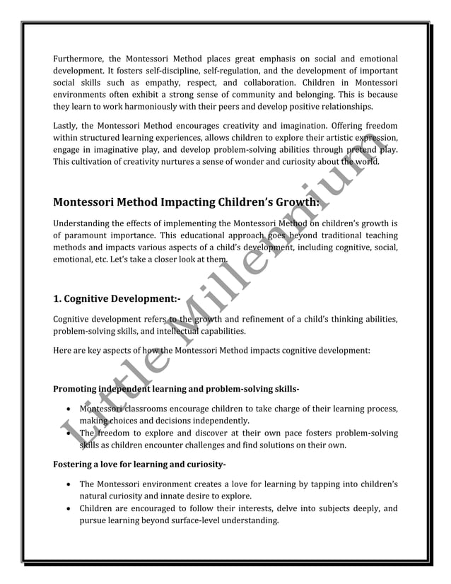 THE EFFECTS MONTESSORI ON CHILDREN | PDF
