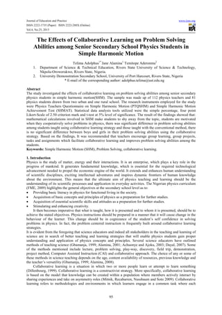 The effects of collaborative learning on problem solving abilities among senior secondary school ...