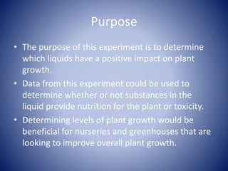 The effects of different liquids on plant growthppt | PPTX