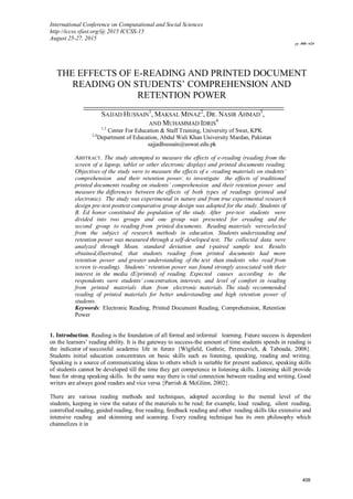 THE EFFECTS OF E-READING AND PRINTED DOCUMENT READING ON STUDENTS’ COMPREHENSION AND RETENTION ...