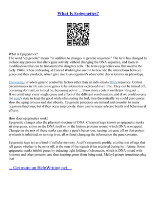 The Effects Of Epigenetics Studies Genetic Effects On... | PDF