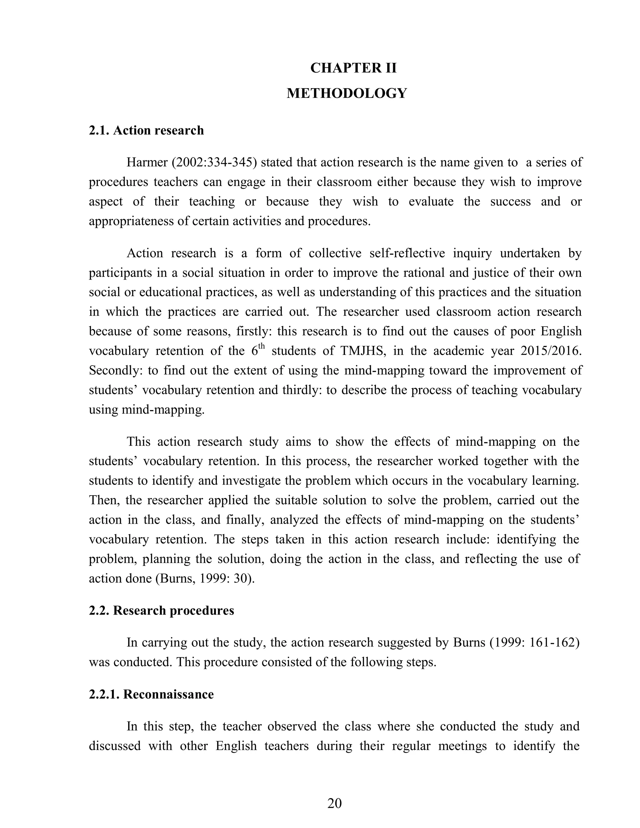 The Effects of mind-mapping on the 6th graders’ vocabulary retention - An action research ...