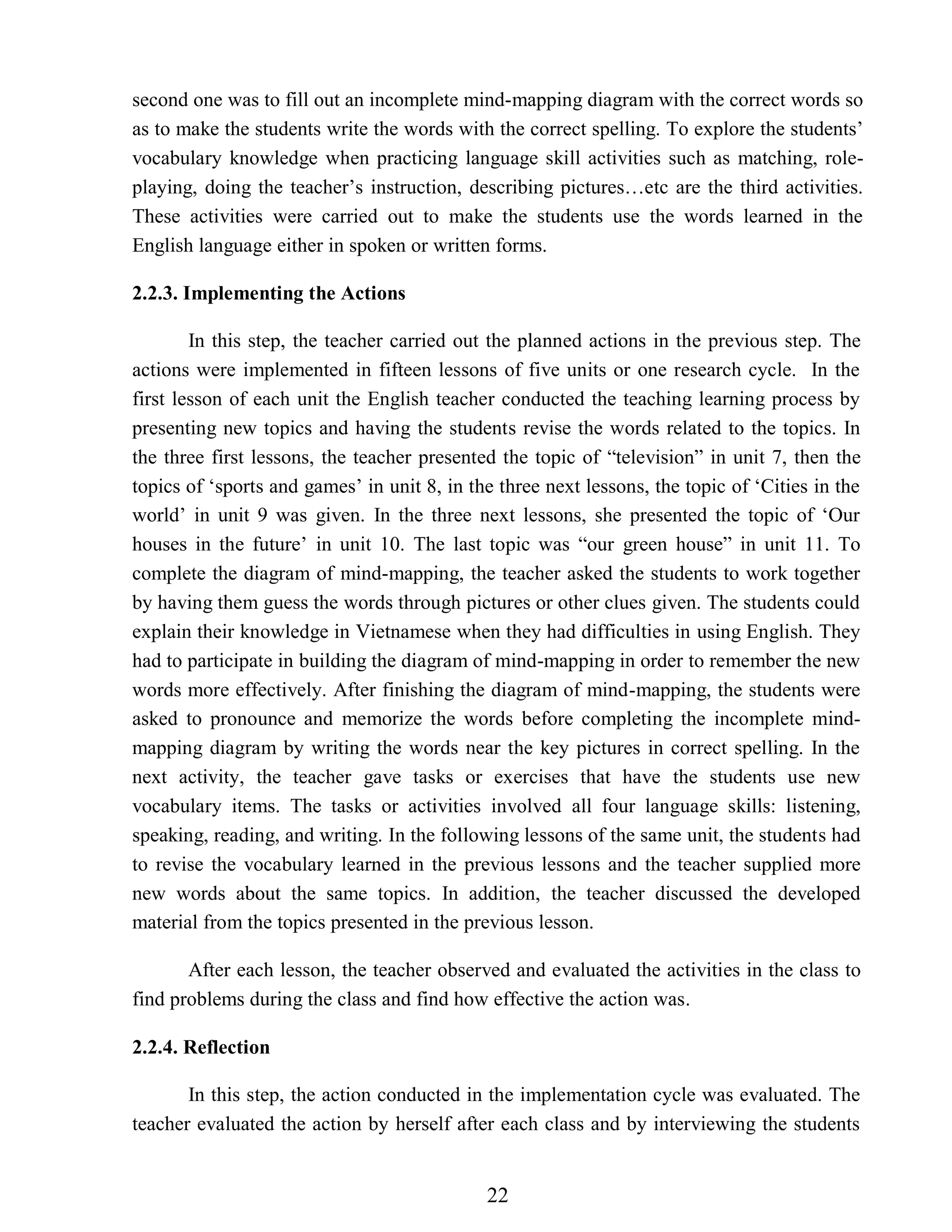 The Effects of mind-mapping on the 6th graders’ vocabulary retention - An action research ...
