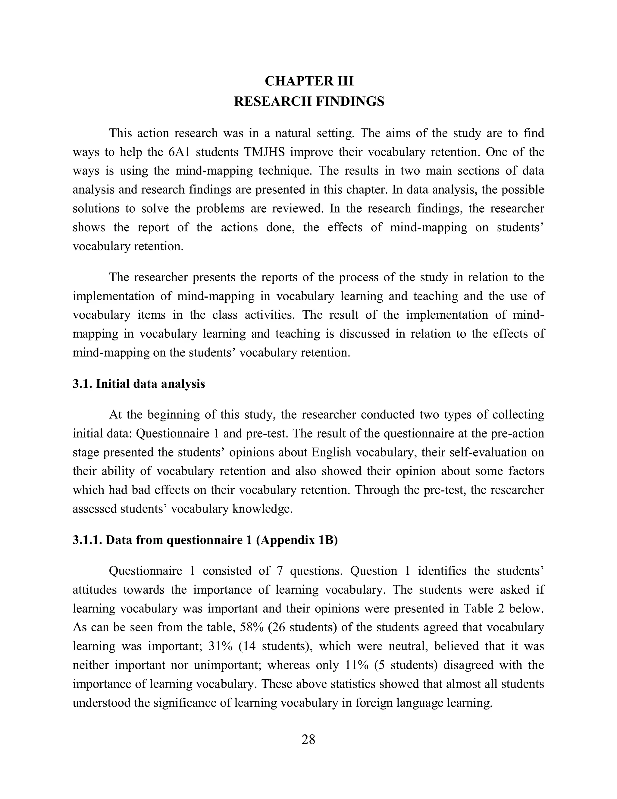 The Effects of mind-mapping on the 6th graders’ vocabulary retention - An action research ...