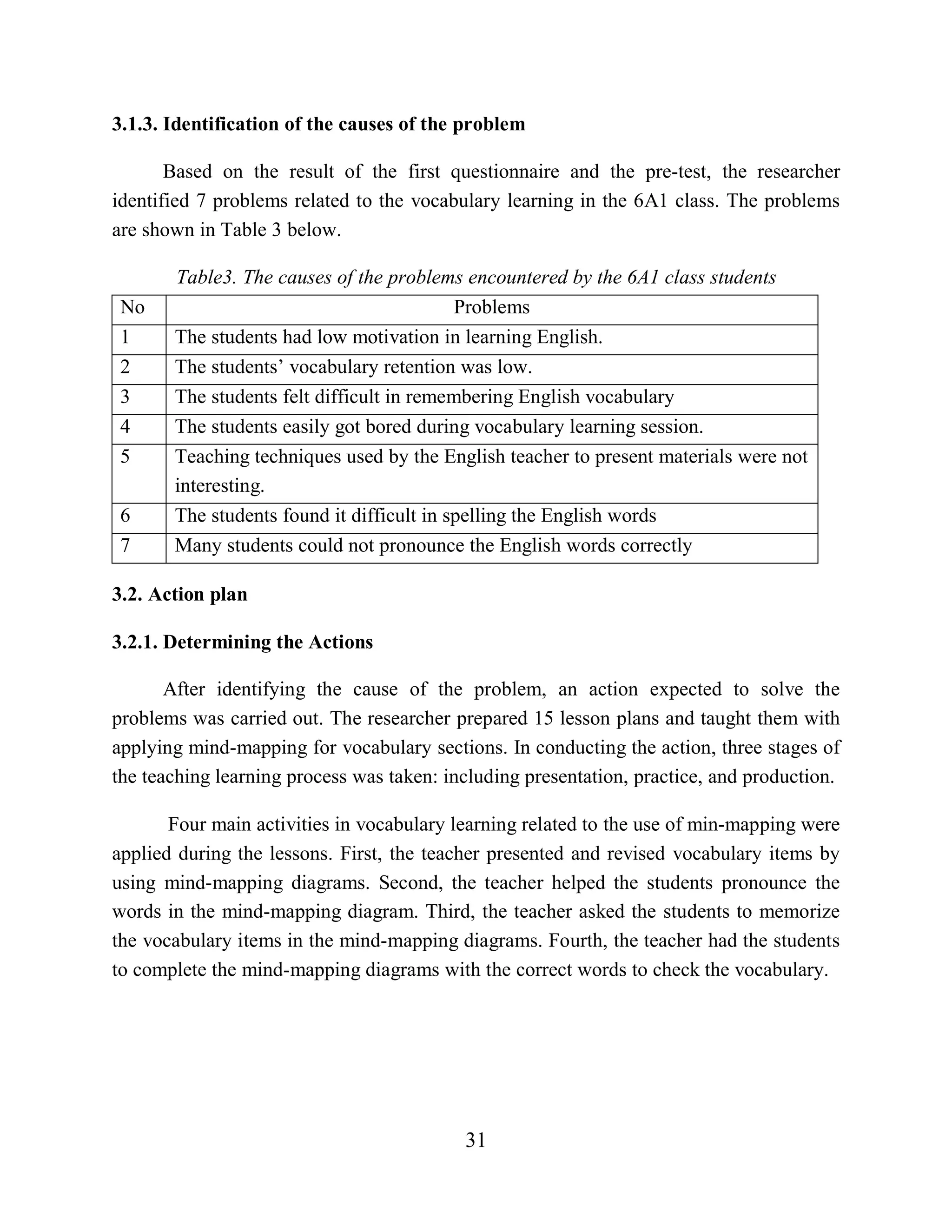 The Effects of mind-mapping on the 6th graders’ vocabulary retention - An action research ...