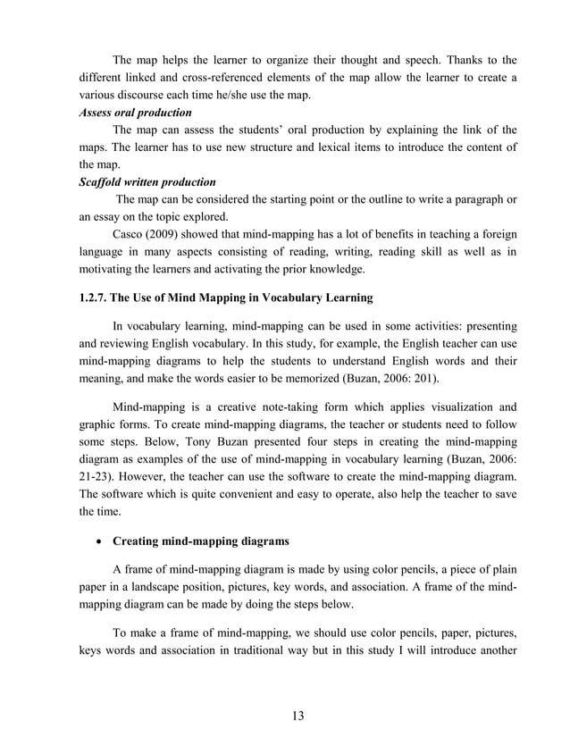 The Effects of mind-mapping on the 6th graders’ vocabulary retention - An action research ...