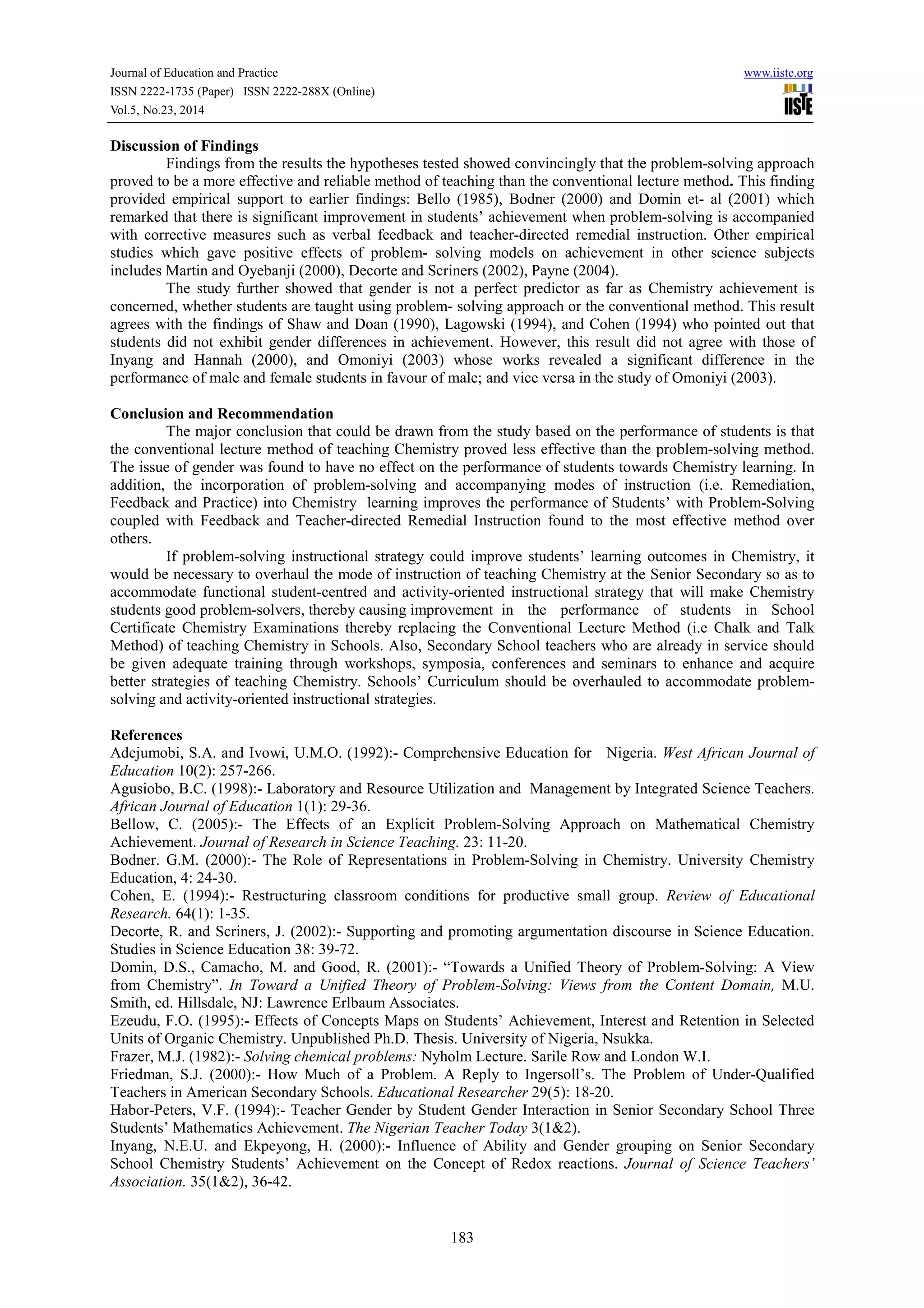 The Effects Of Problem Solving Instructional Strategy Three Modes Of Instruction And Gender On