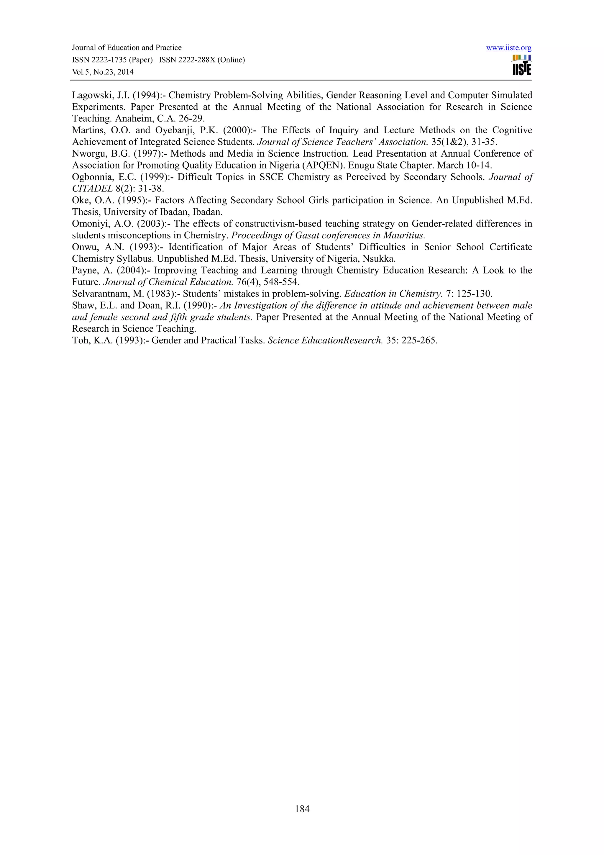 The Effects Of Problem Solving Instructional Strategy Three Modes Of Instruction And Gender On