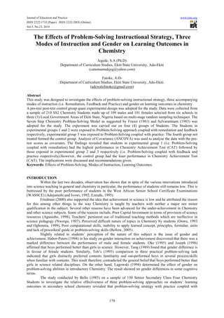 The effects of problem solving instructional strategy, three modes of ...