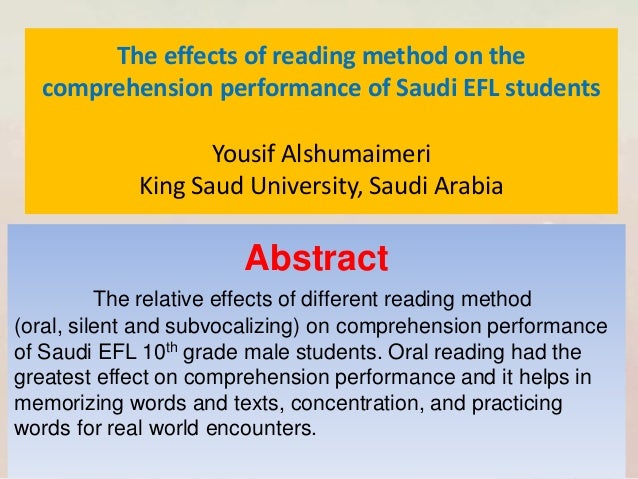 The Effects Of Reading Method On The Comprehension Performance Of Sau…