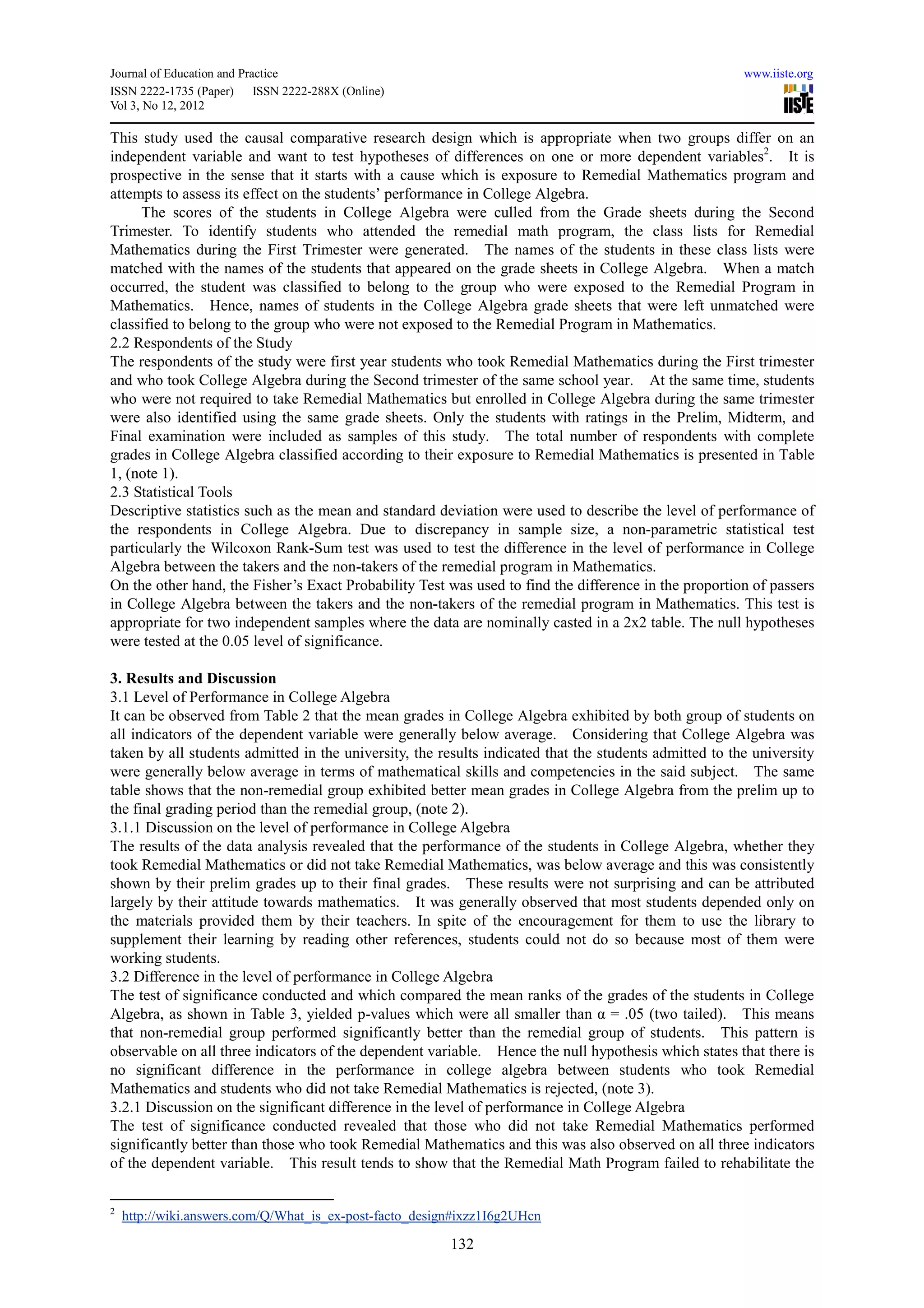 The effects of remedial mathematics in learning college algebra | PDF