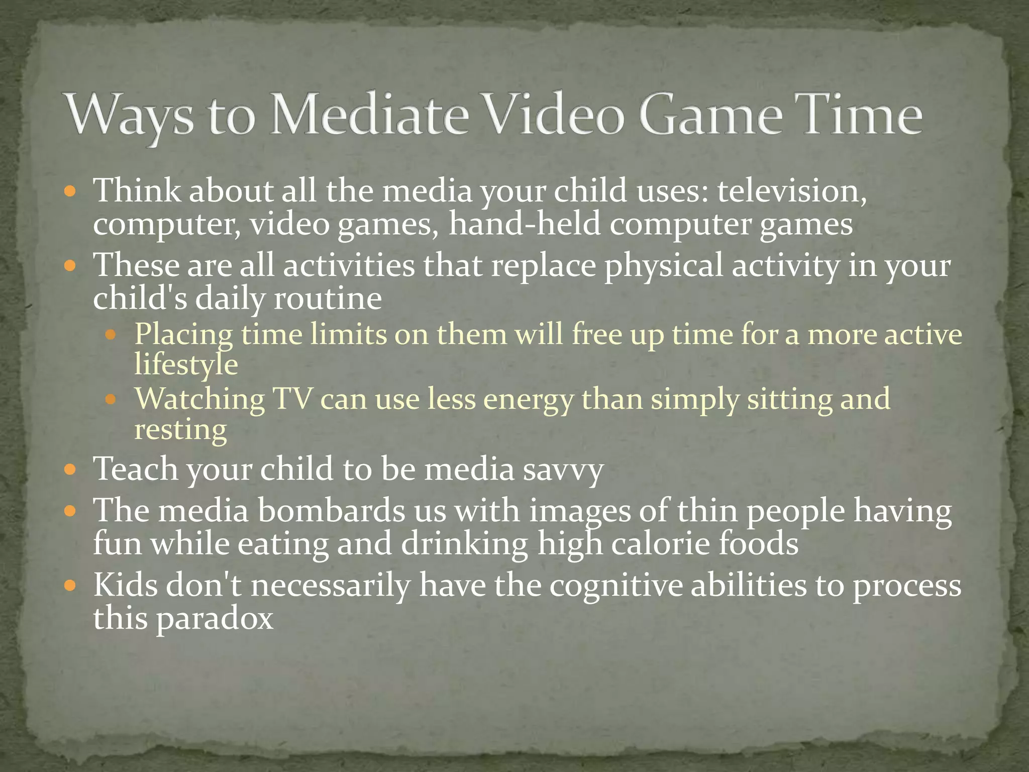 The effects of video games on childhood obesity | PPTX
