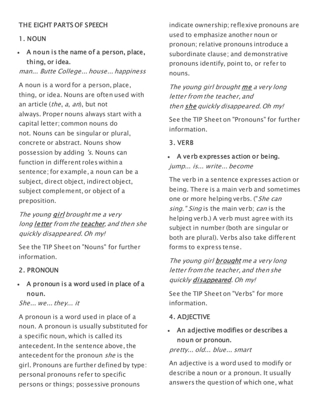 The eight parts of speech | PDF