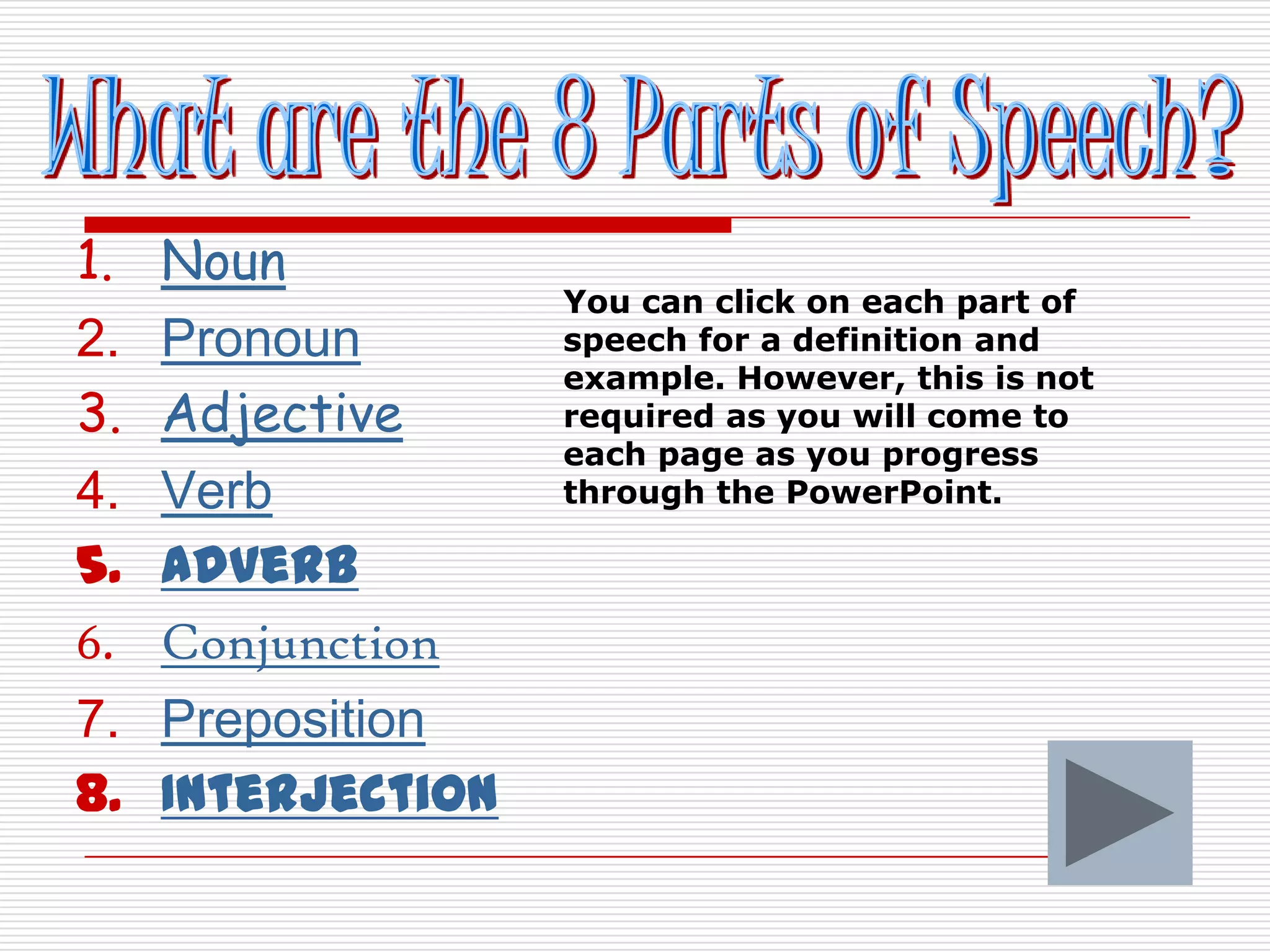 8 Parts of Speech PowerPoint | PPT