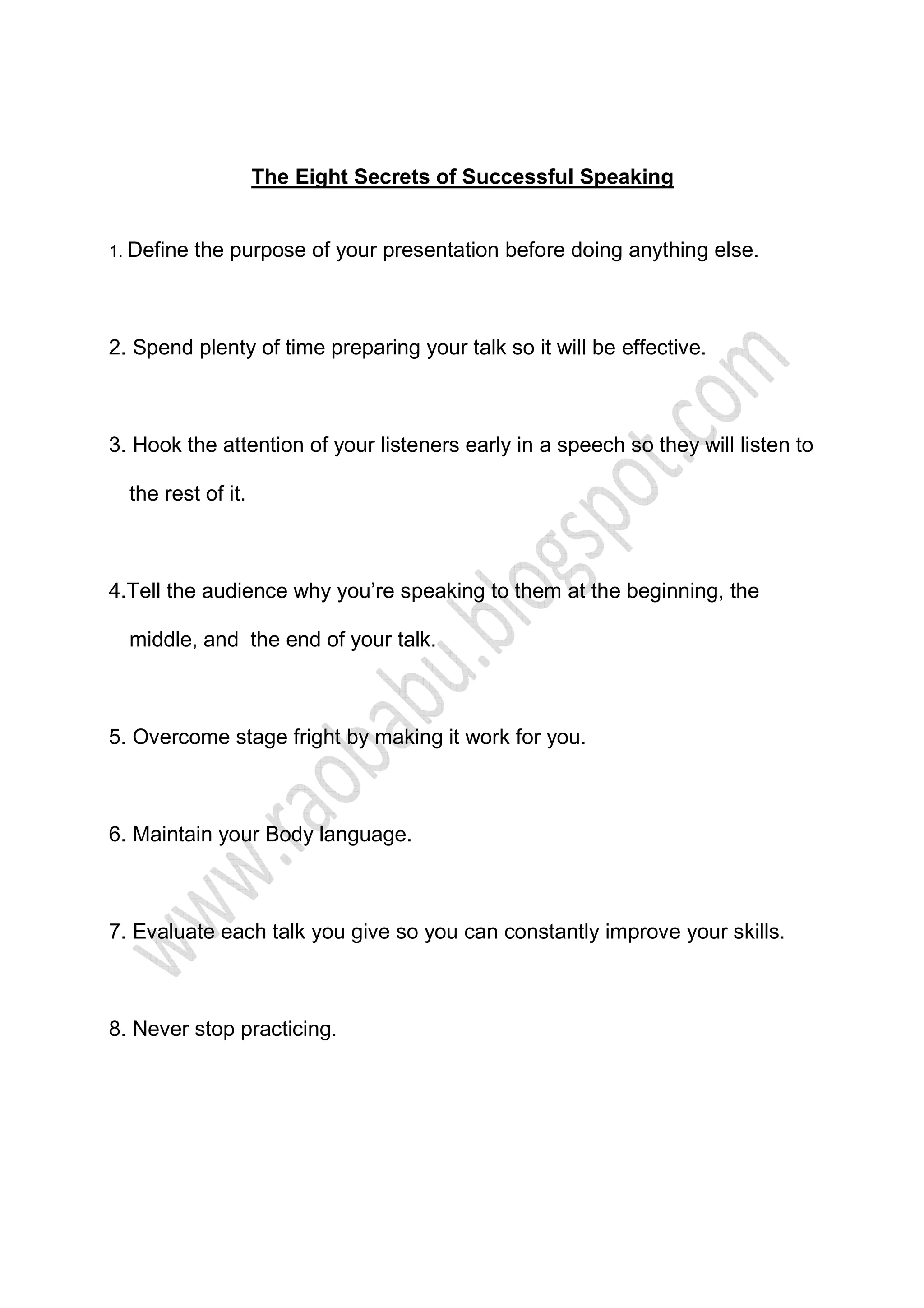 The Eight Secrets of Successful Speaking | PDF